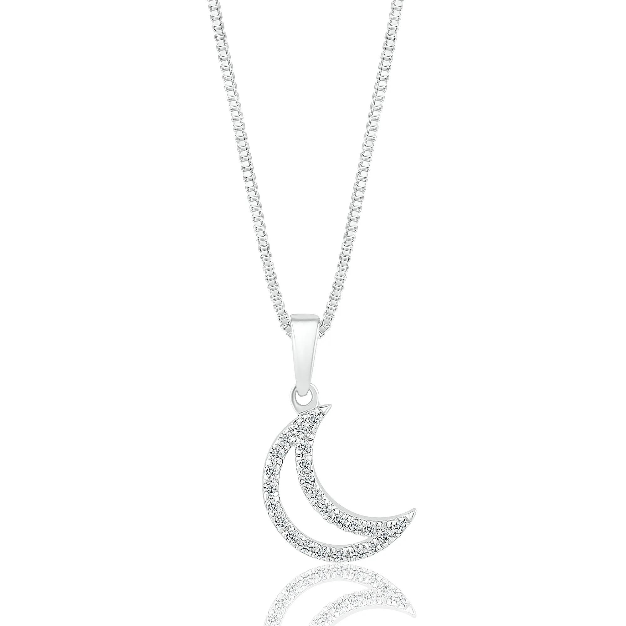 Diamond Moon Pendant in Sterling Silver