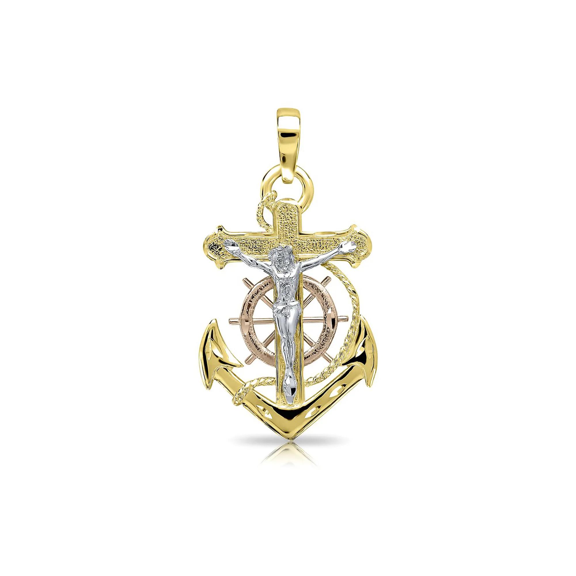 Polished Tricolor Crucifix & Anchor in 14K Gold | Helzberg
