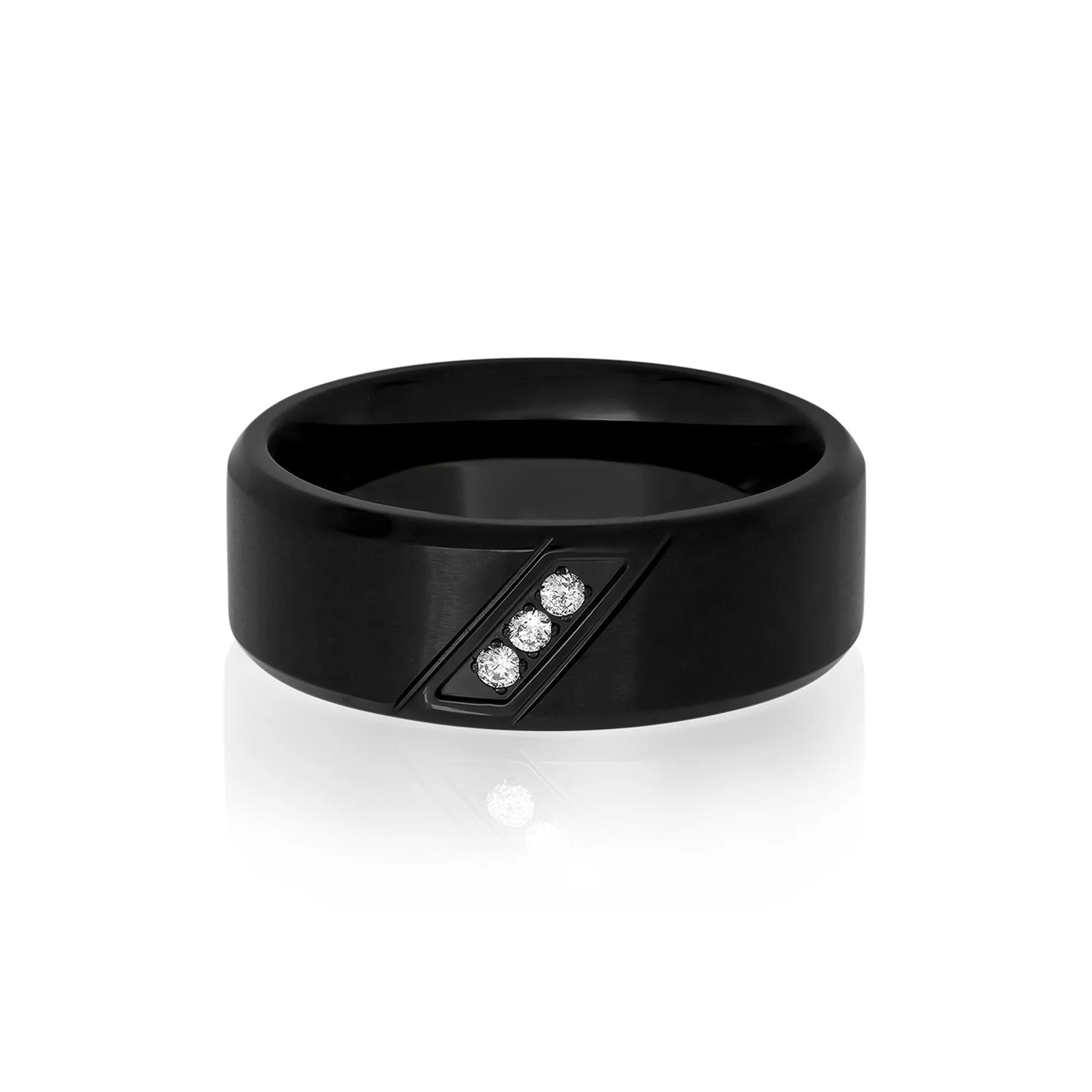 Men’s Diamond Ring in Black Ion-Plated Stainless Steel, 8mm