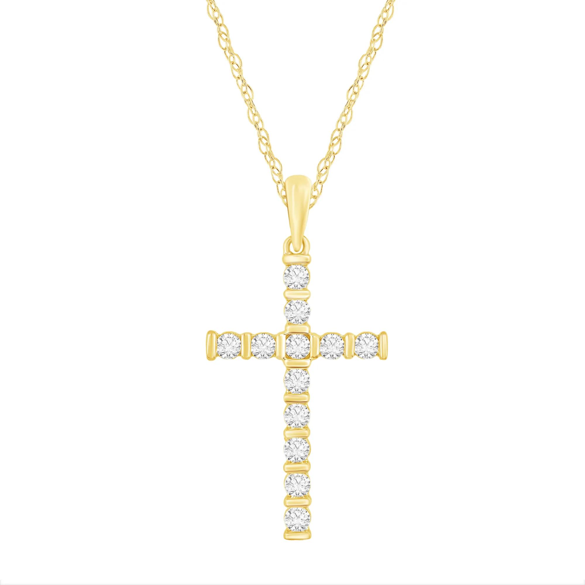 Diamond Cross Pendant Necklace in 10K Yellow Gold