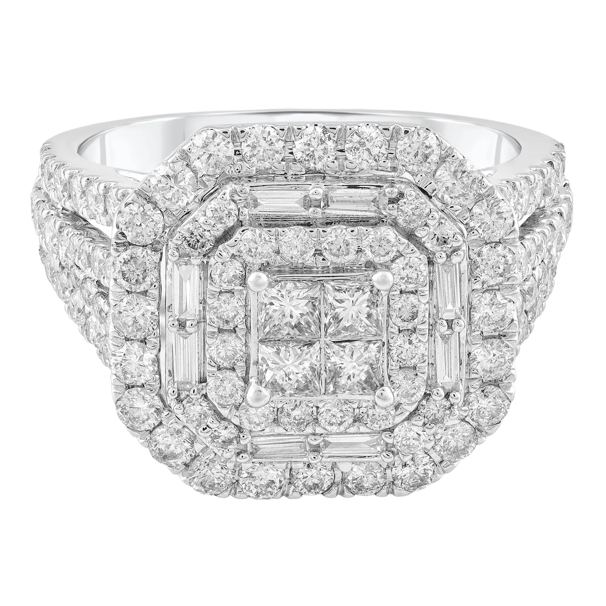 Diamond Quad Center Composite Engagement Ring in 14K White Gold